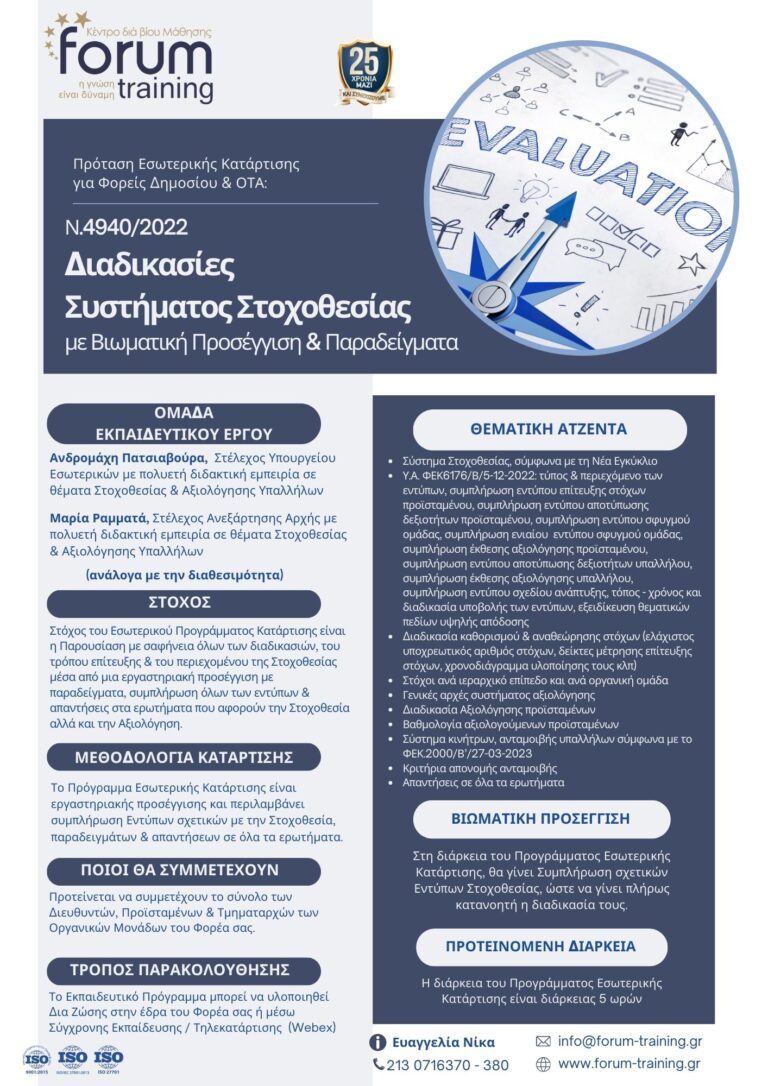 Ν.4940/2022 – Διαδικασίες Συστήματος Στοχοθεσίας – Forum – Training